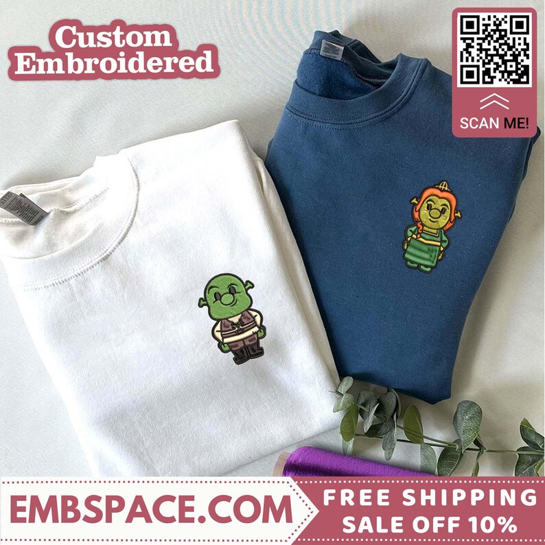 Shrek and Princess Fiona Embroidery Shirt, Shrek Embroidery Sweetshirt ...