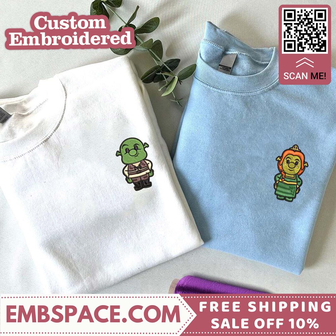 Shrek and Princess Fiona Embroidery Shirt, Shrek Embroidery Sweetshirt ...