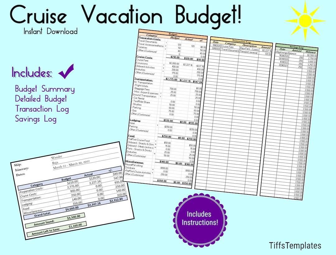 Cruise Vacation Budget | Excel Template & Google Sheets | Digital ...