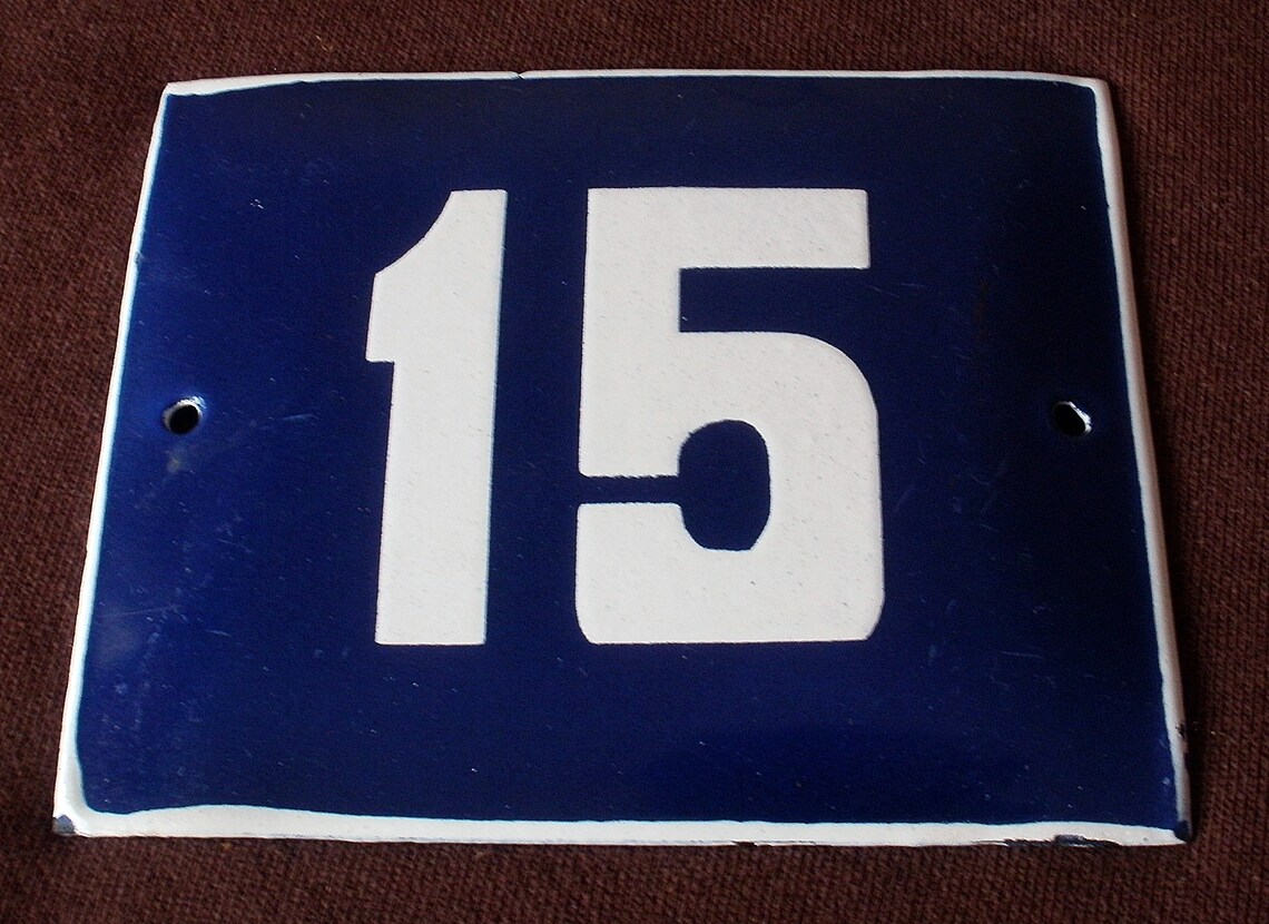 Vintage Enamel Sign Number 15 Door Street Authentic Porcelain | Etsy