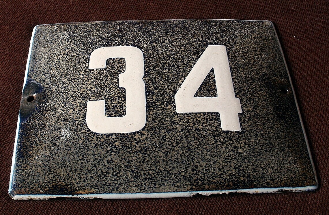 Vintage Enamel Sign Number 34 Door Street Authentic Porcelain | Etsy