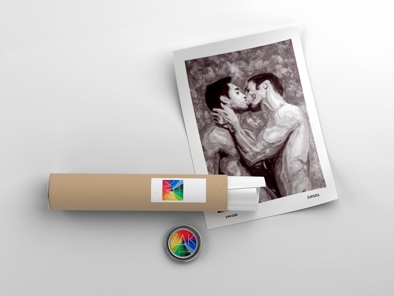 Gay Couple Kissing Watercolor Art Print Same Sex Couple T Etsy