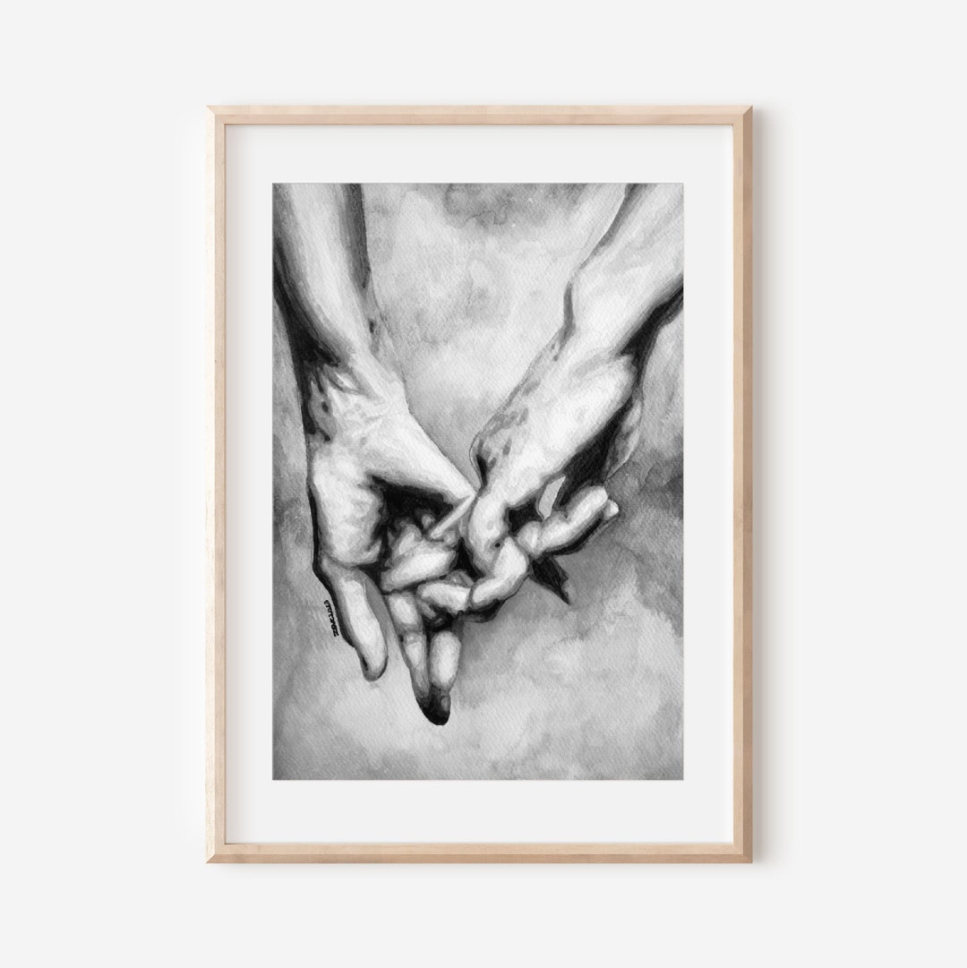 Gay Romantic Black & White Print, Pinkie Art, Same Sex Couple Gift ...