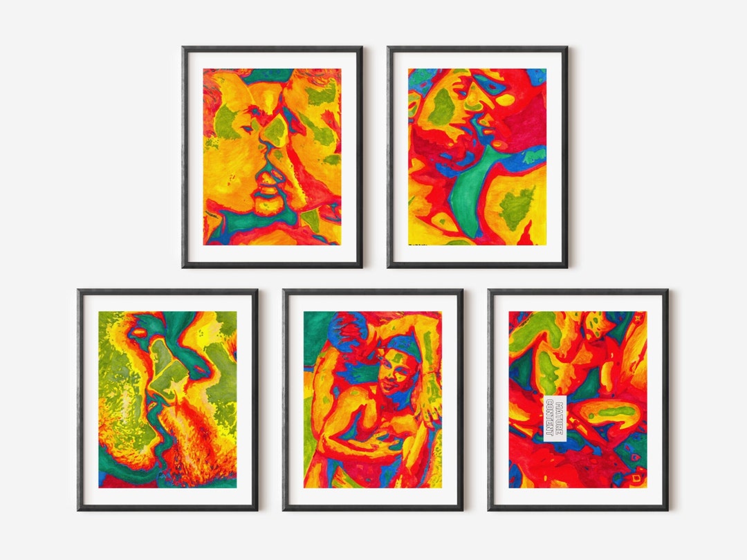 Set of 5 Prints Gay Couple Kissing Watercolor Art Print Same Sex Couple ...