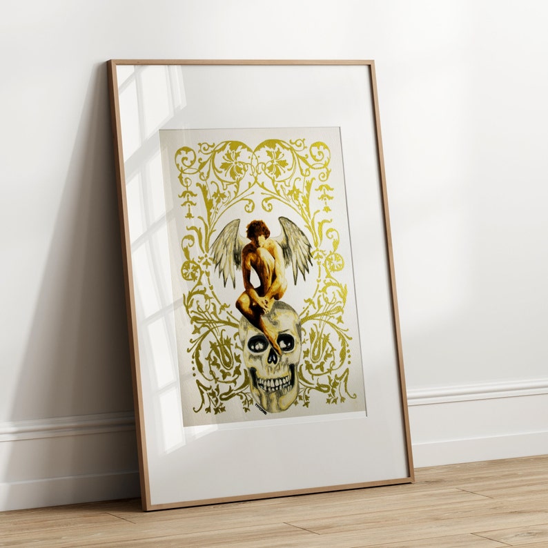Angel Sitting on Skull Art Print Dark Romantic Angel Print - Etsy