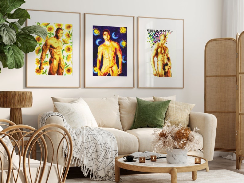 Set of 3 Watercolor Water Queer Artwork Print Nude Male - Etsy