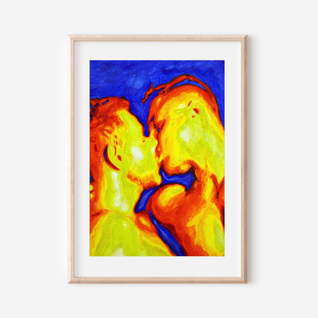 Gay Couple Kissing Rainbow Color Art Print Same Sex Couple T Same