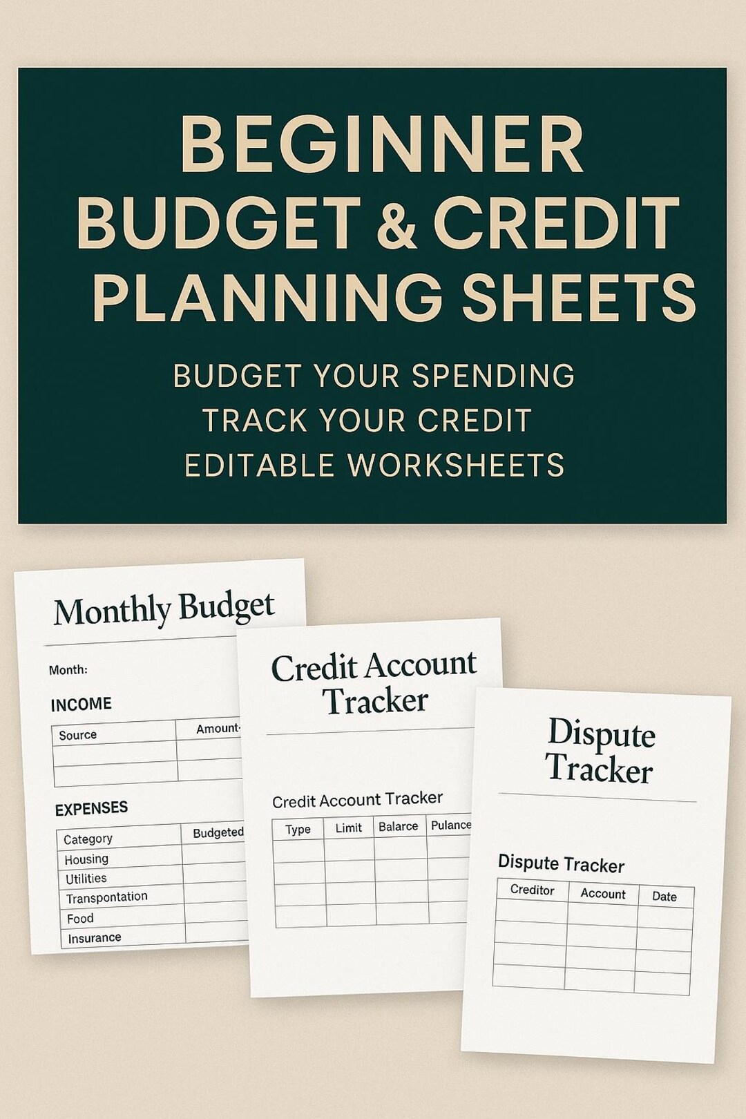 Beginner Budget & Credit Planning Sheets - Etsy