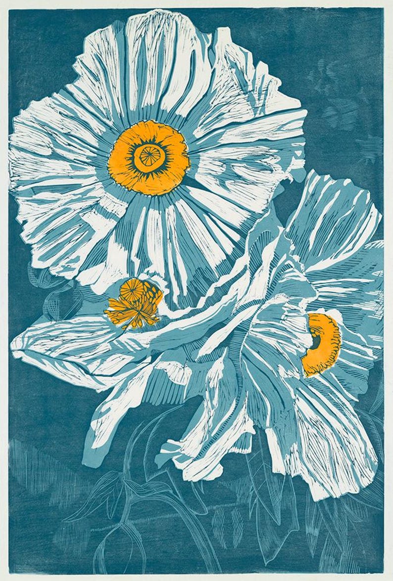 Matilija Poppy, California Native Plants, Linocut Digital File - Etsy