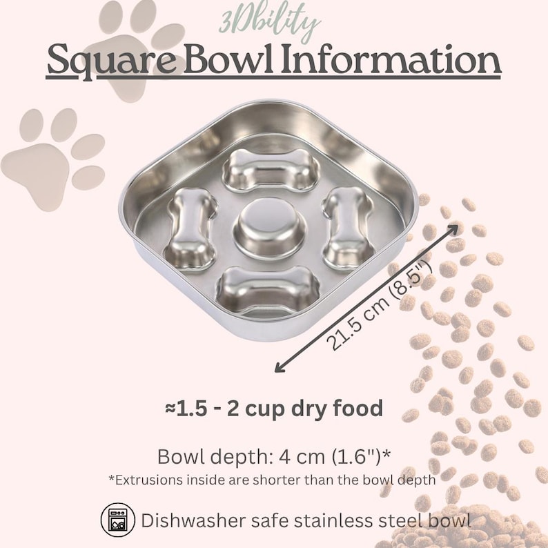 Personalized Slow Feeder Bowl With Square Stainless Steel Insert - Etsy