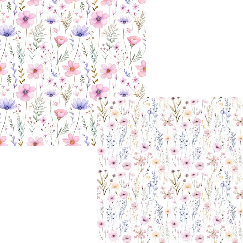 12 Spring Wildflowers Patterns, Floral Digital Paper, Wildflower ...