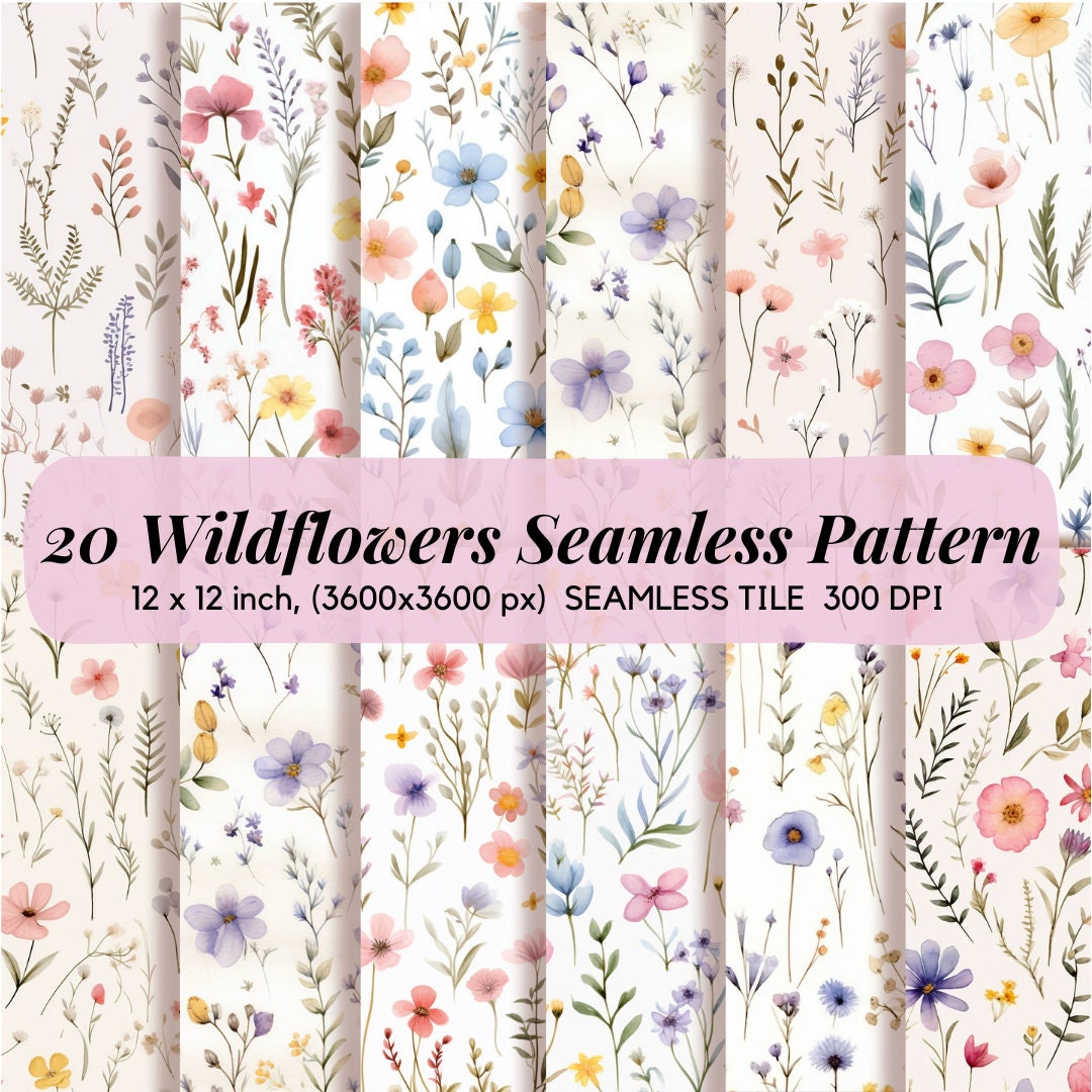 20 Wildflowers Seamless Patterns, Floral Digital Paper, Floral Seamless ...