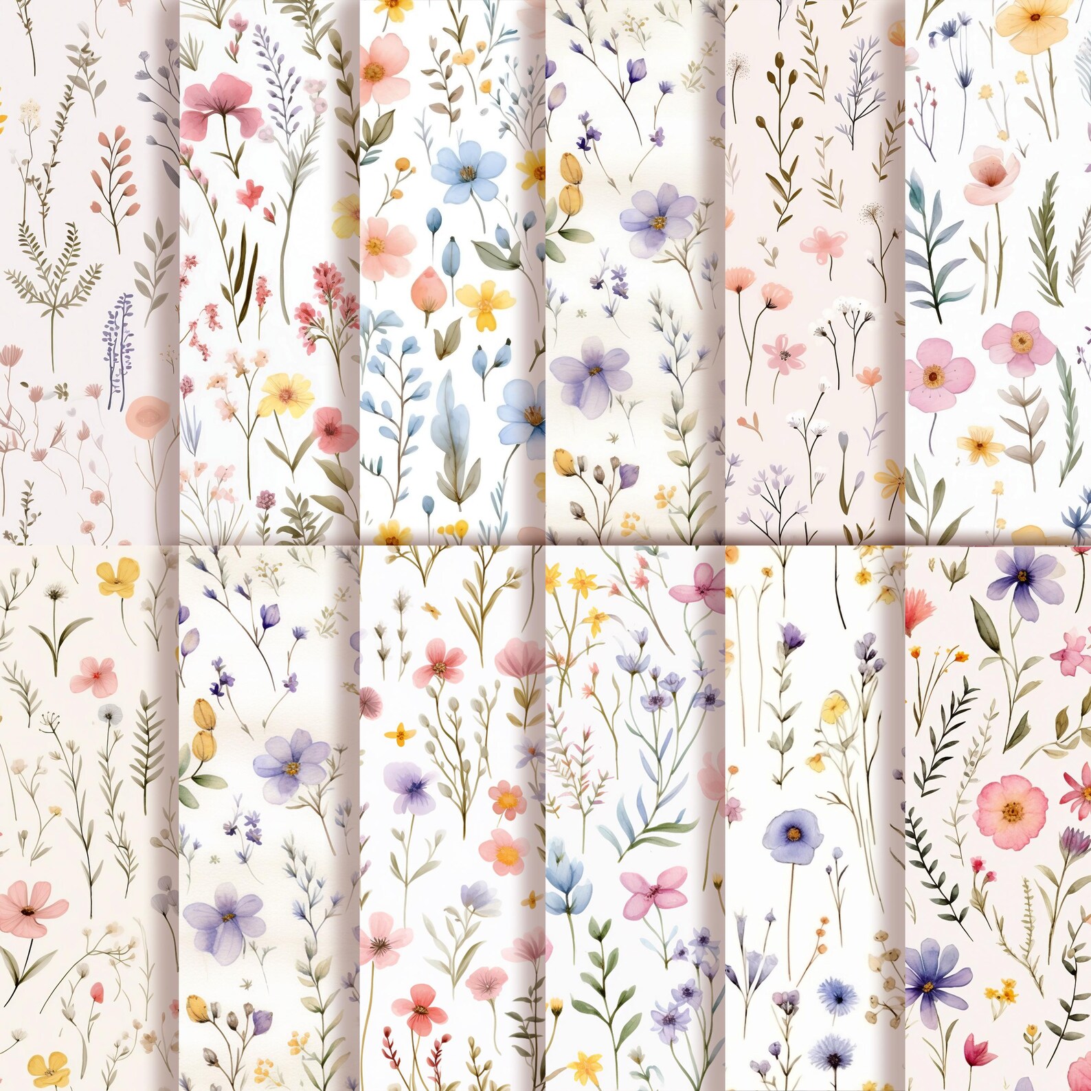 50 Seamless Pattern, Floral Digital Paper, Wildflower Seamless Patterns ...