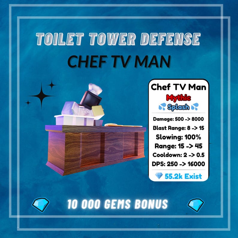 Chef TV Man - Toilet Tower Defense Roblox (virtual Item + 10,000 Gems ...