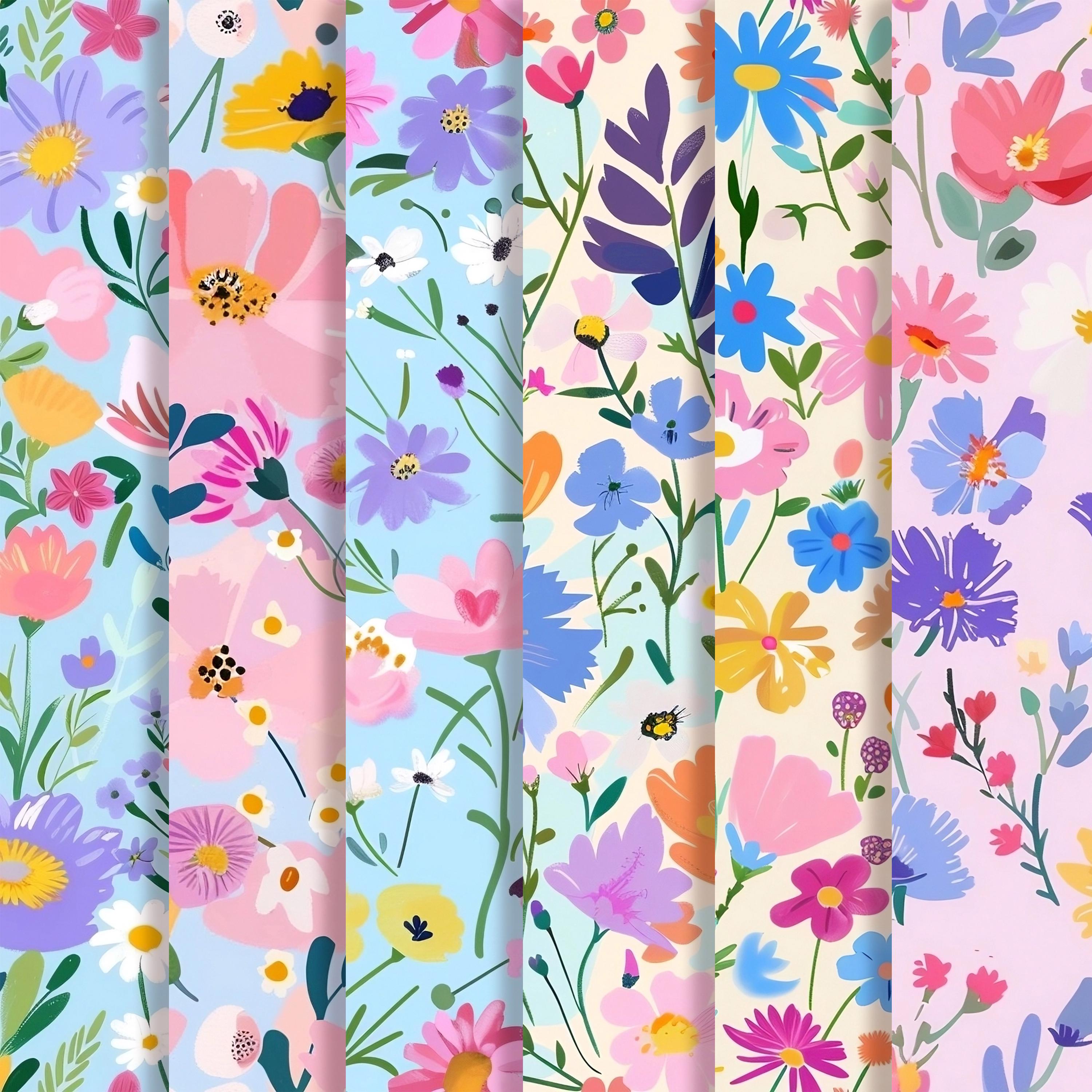 50 Seamless Pattern, Floral Digital Paper, Wildflower Seamless Patterns ...