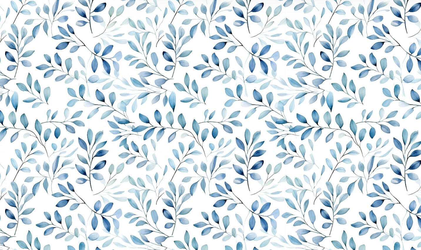 Dusty Blue Leaves Seamless Pattern, Trendy Pattern, Watercolor Digital ...
