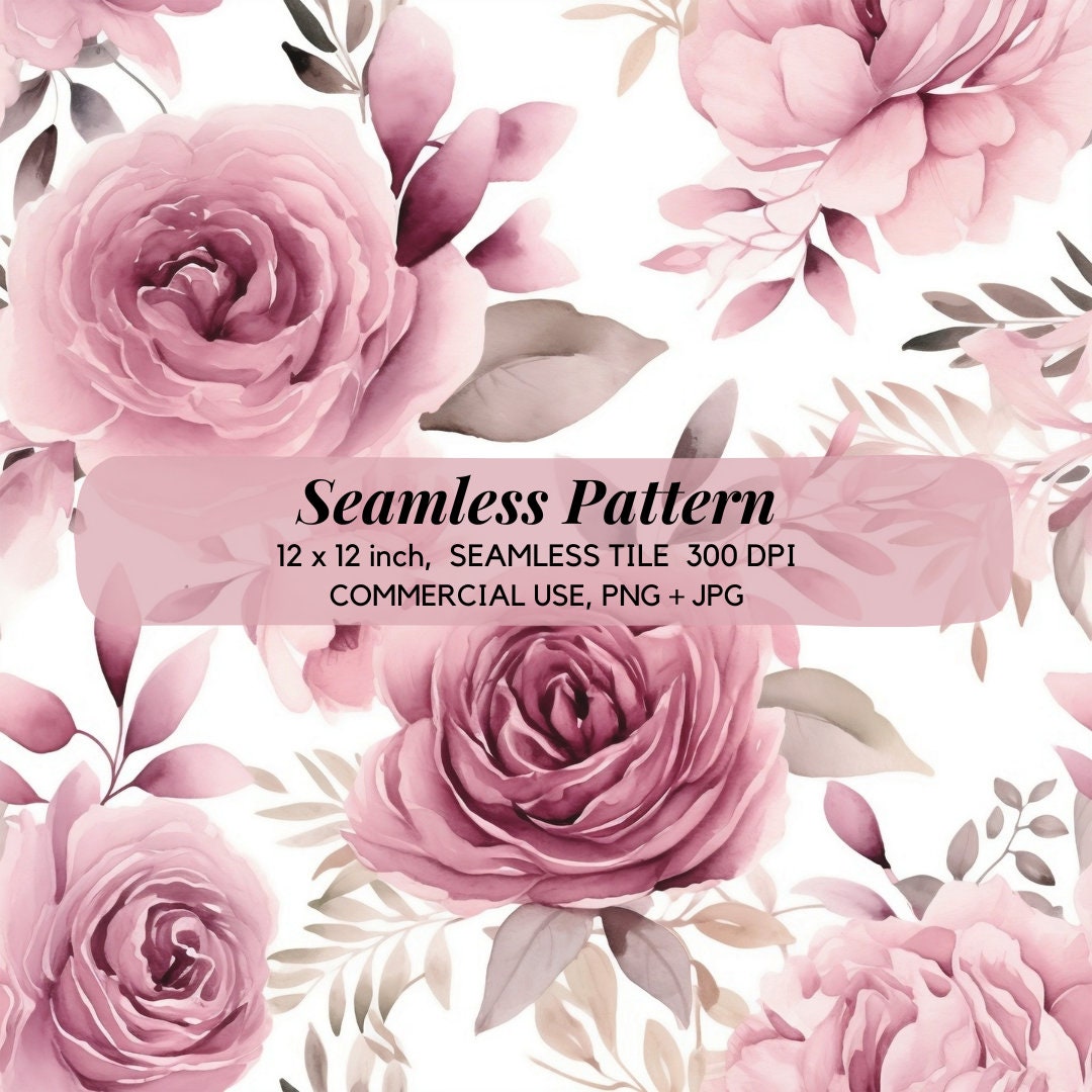 Boho Roses Seamless Pattern for Fabric, Dusty Pink Roses Digital Paper ...