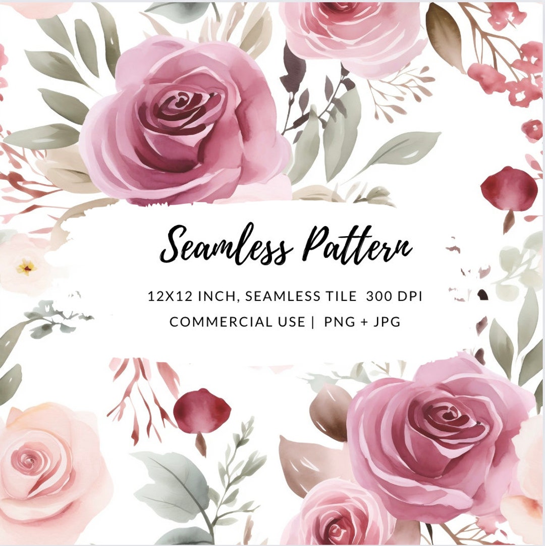 Pink Rose Seamless Pattern, Seamless Patterns, Floral Seamless Pattern ...