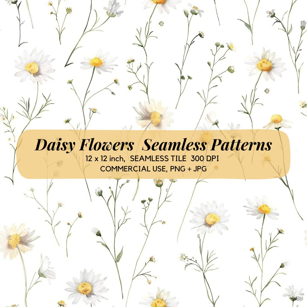 Daisy Flowers Pattern, Seamless Daisy Flower Patterns, Boho Floral ...