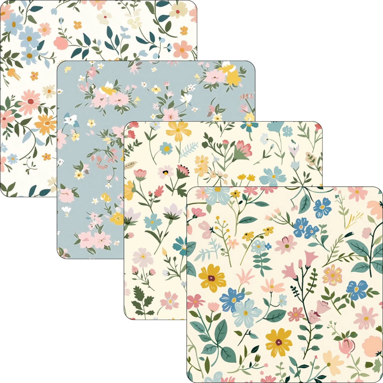 12 Pastel Flowers Patterns, Floral Digital Paper, Spring Wildflower ...