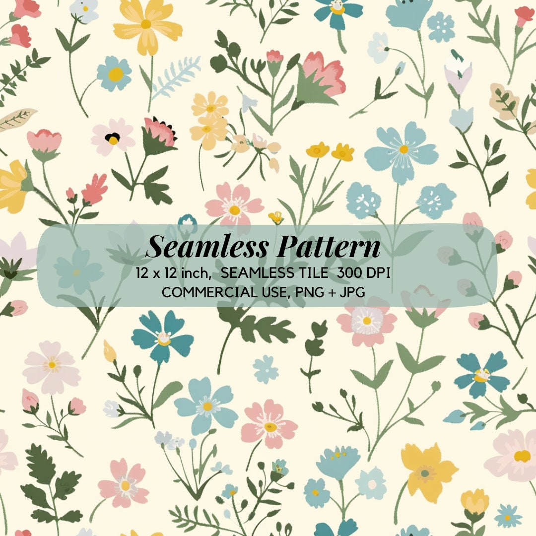 Retro Wildflowers Patterns, Floral Digital Paper, Botanical Pastel ...