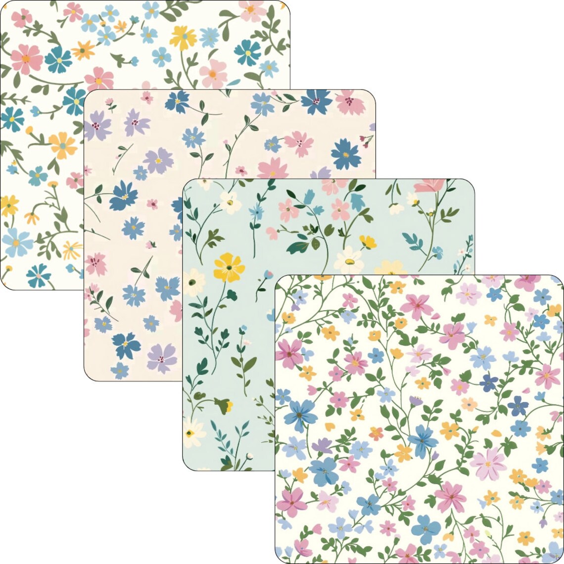 12 Pastel Flowers Patterns Set, Floral Digital Paper, Spring Wildflower ...