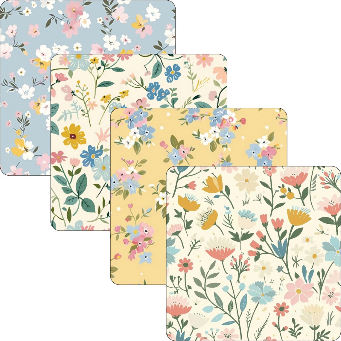 12 Pastel Flowers Patterns, Floral Digital Paper, Spring Wildflower ...