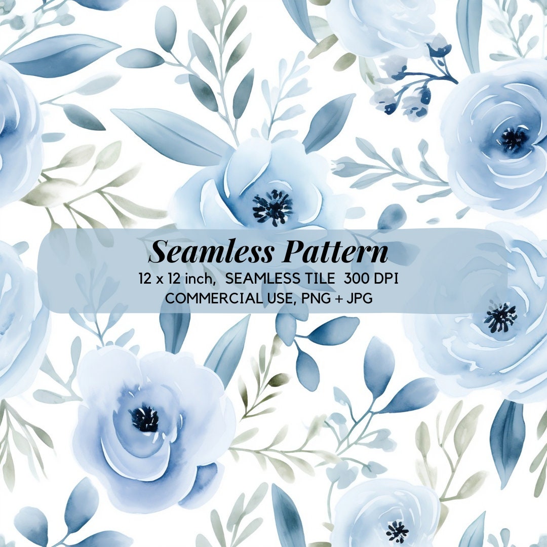 Blue Boho Flowers Seamless Pattern, Floral Seamless Pattern, Seamless ...
