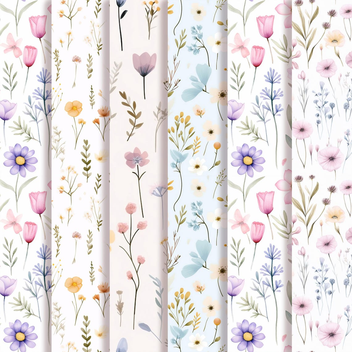 50 Seamless Pattern, Floral Digital Paper, Wildflower Seamless Patterns ...