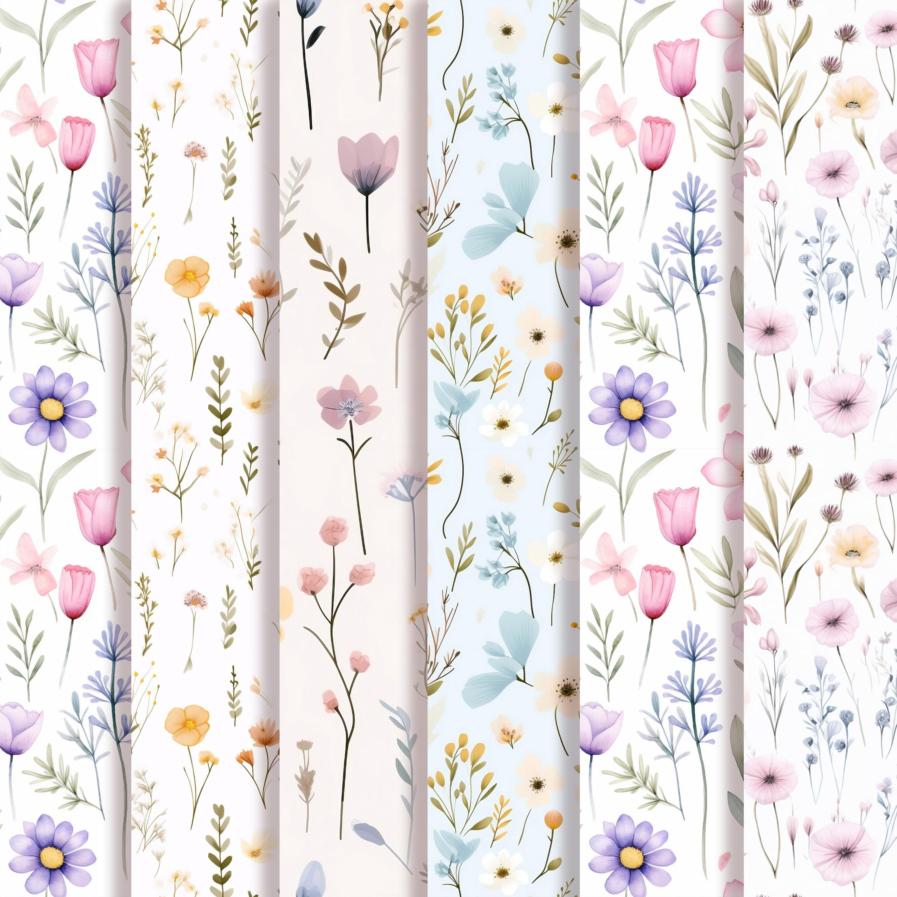 50 Seamless Pattern, Floral Digital Paper, Wildflower Seamless Patterns ...