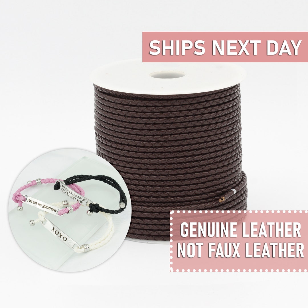 3mm Leather Braided Cord Brown, Genuine Leather Rope by the Yard ...