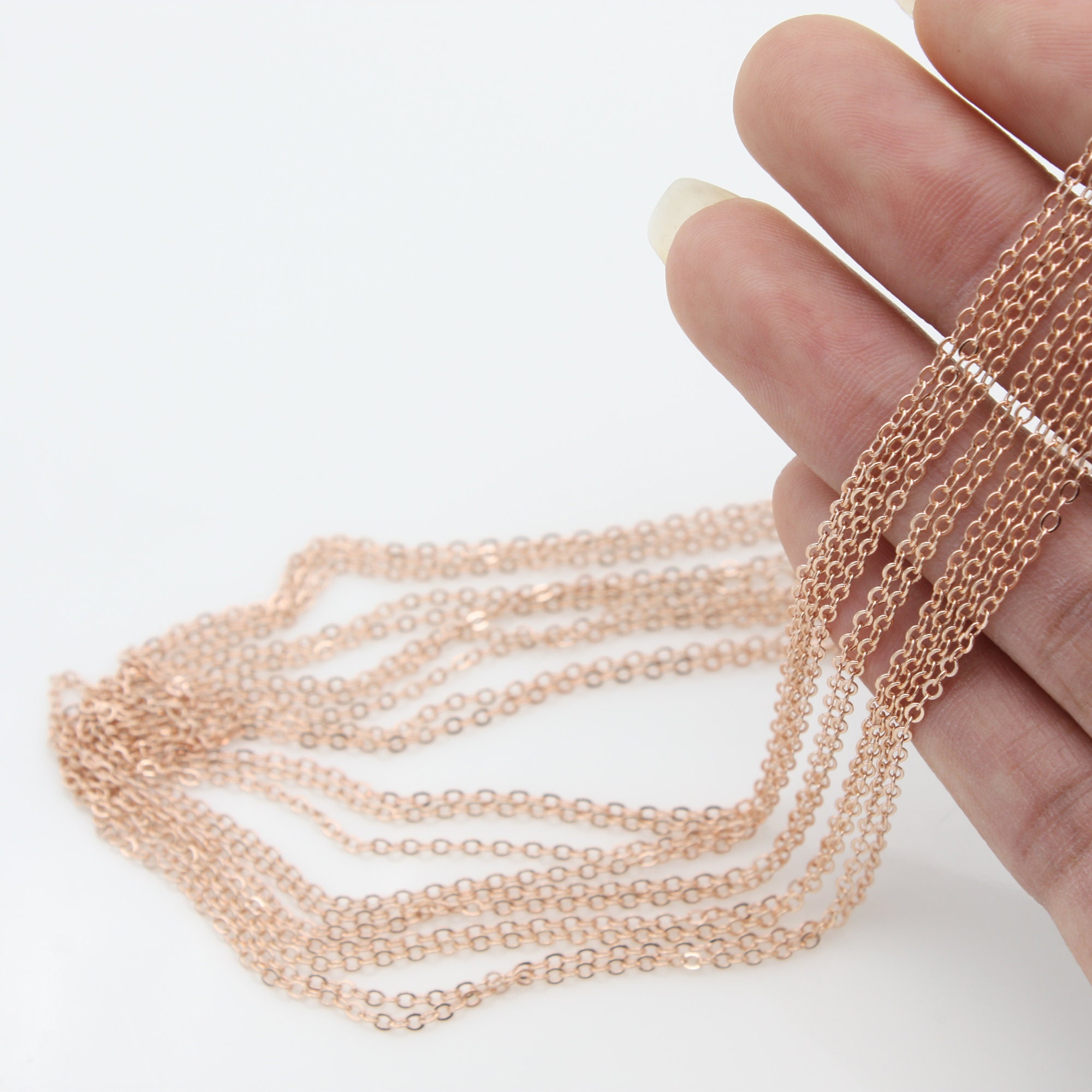 14" Rose Gold Basic Chain, Necklace Cable Chains Bulk 10 Pcs, Wholesale ...