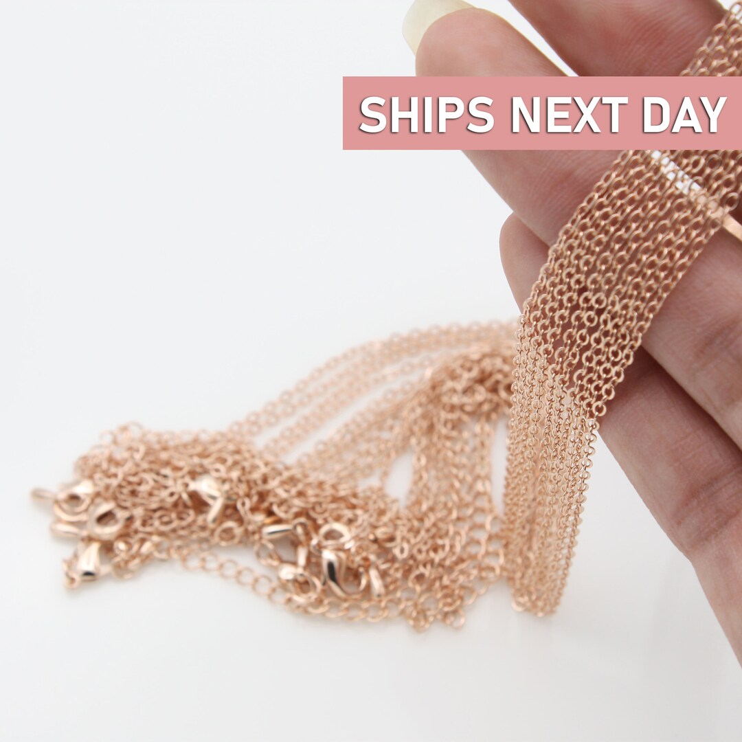 14" Rose Gold Basic Chain, Necklace Cable Chains Bulk 10 Pcs, Wholesale ...