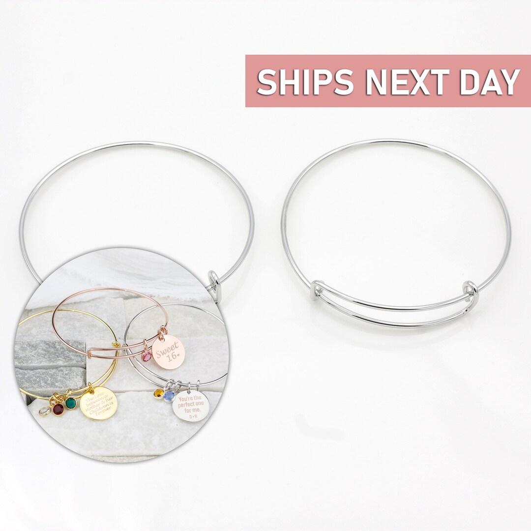 2 Silver Bangle Bracelets, Adjustable Wire Bangle, Wholesale Custom ...
