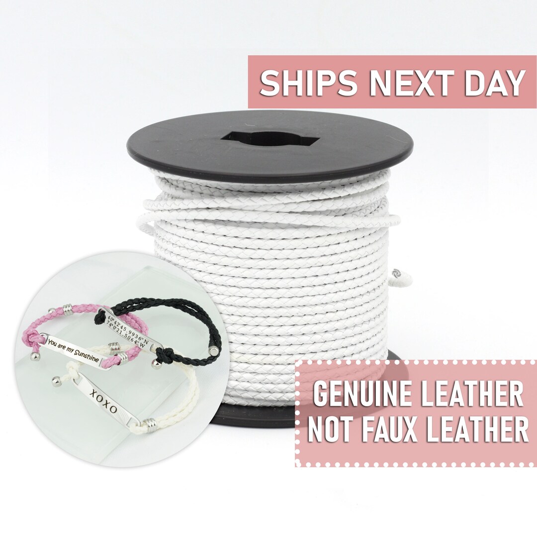 3mm White Braided Leather Rope Genuine Leather Bolo Cord Round Leather ...
