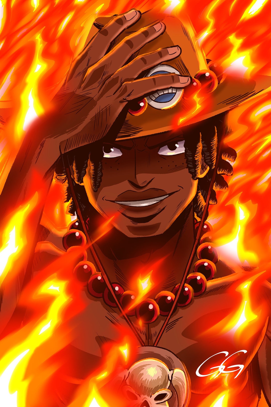 Fire Fist Portgas D. Ace Anime Wall Art Poster, Black Anime Art Prints ...