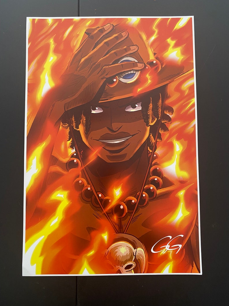 Fire Fist Portgas D. Ace Anime Wall Art Poster, Black Anime Art Prints ...