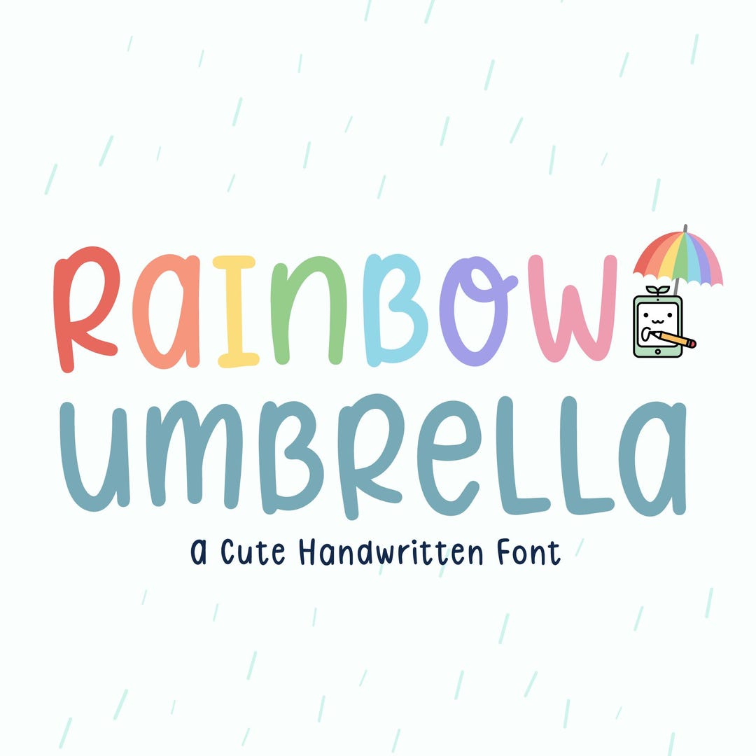 Rainbow Umbrella, Handwritten Font, Handwriting Font, OTF, Goodnotes ...