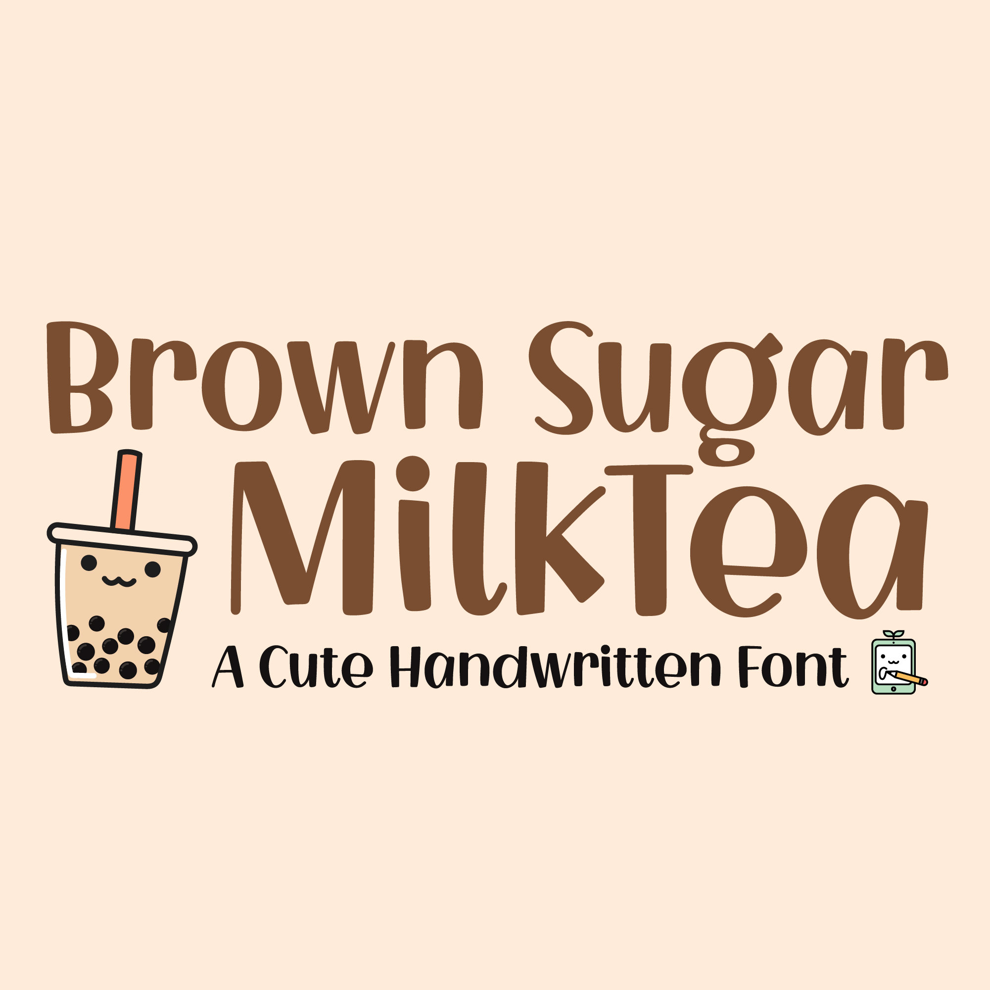 Brown Sugar Milk Tea Cute Handwritten font Hand lettered | Etsy