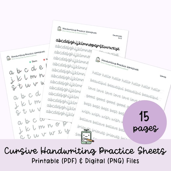 Cursive Handwriting Practice Sheets Printable Handwriting | Etsy