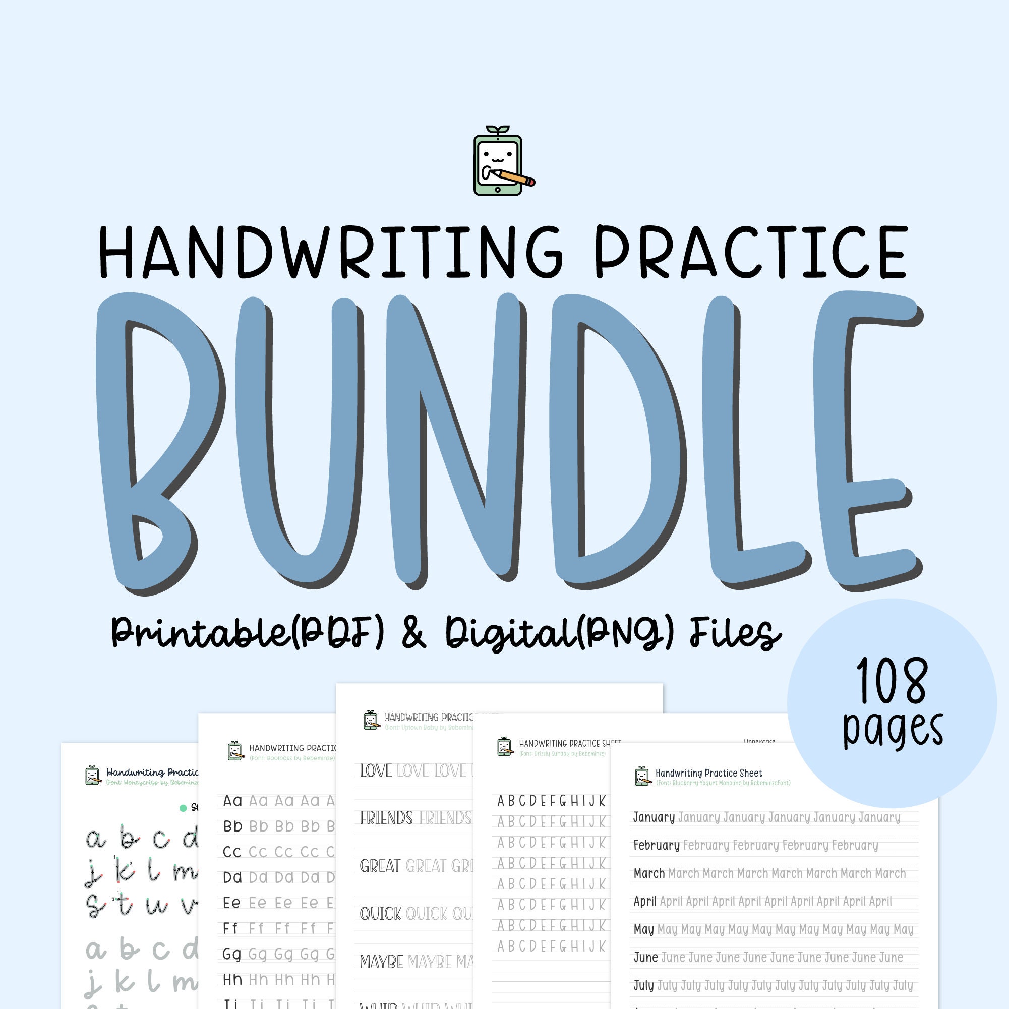 Handwriting Practice Worksheets Bundle: Printable Alphabet Writing ...