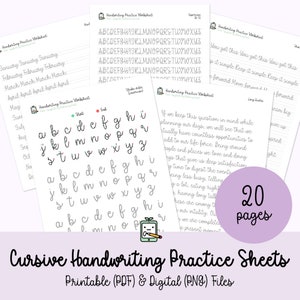 Cursive Handwriting Practice Sheets, Digital Download, Printable ...