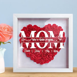Flower Heart Shadow Box for Mom,roses Shadowbox With Custom Names ...