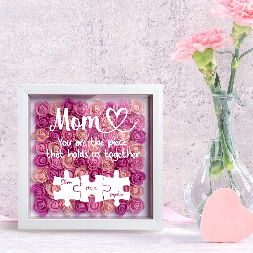 Flower Heart Shadow Box for Mom, Puzzle Shadowbox With Custom Names ...