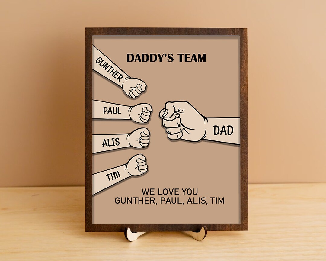 Personalized Fist Bump Dad ,kids and Pet Name Wooden Sign, Daddys Team ...