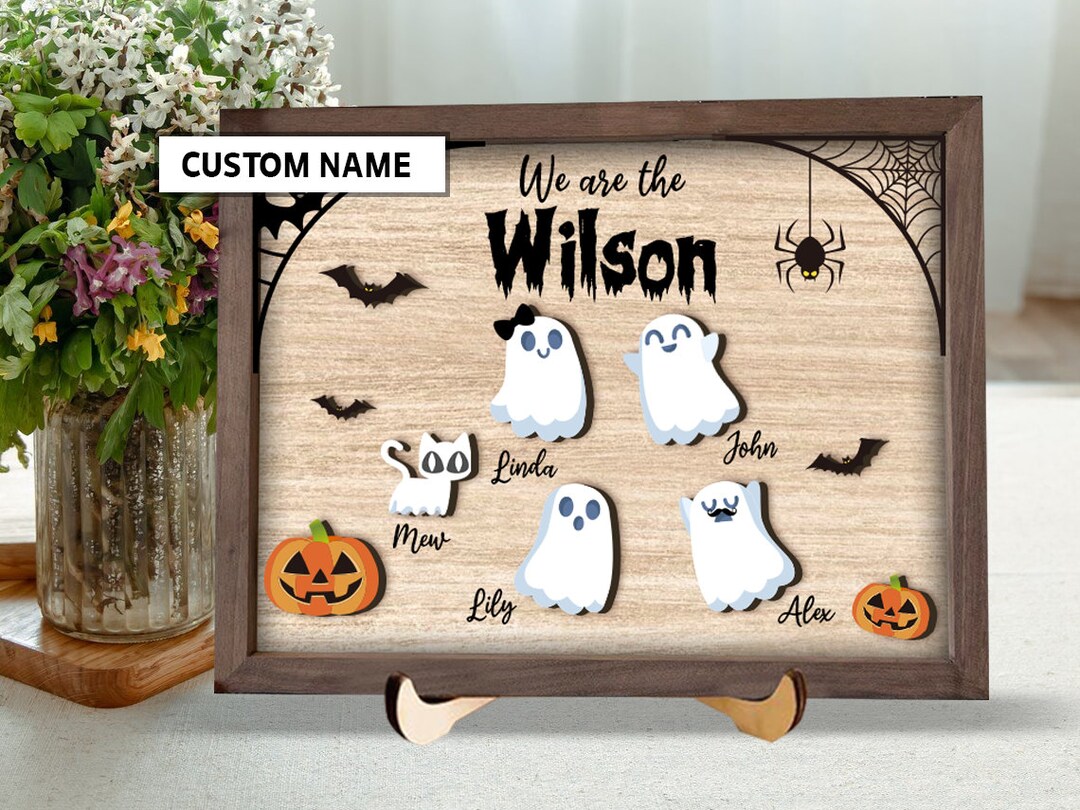 Personalized Halloween Ghost Family Sign, Custom Halloween Family Wood ...