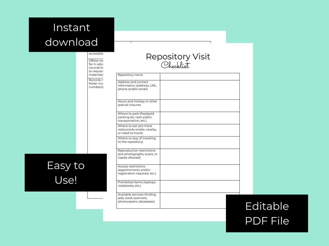Library and Archives Visit Checklist | Genealogy Printables | Family ...