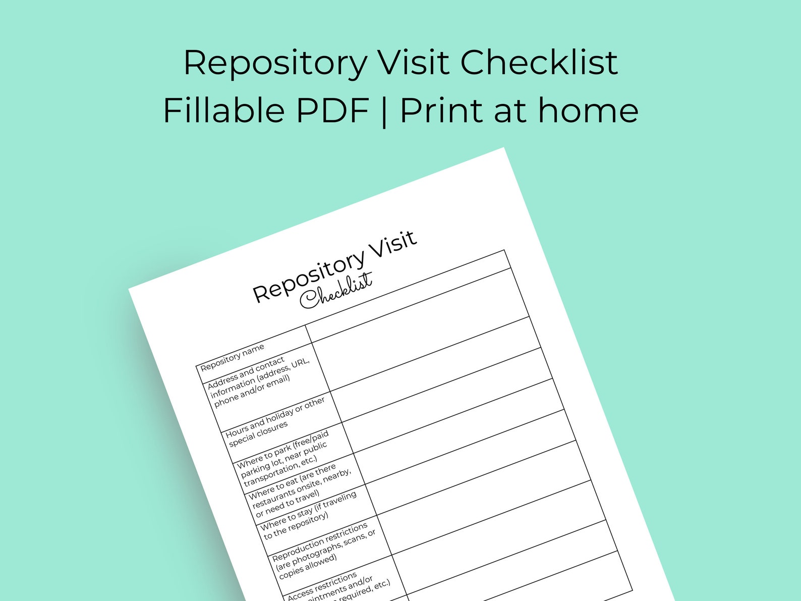 Library and Archives Visit Checklist | Genealogy Printables | Family ...