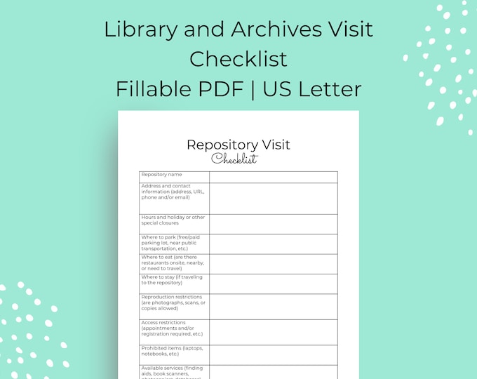 Library and Archives Visit Checklist Genealogy Printables - Etsy