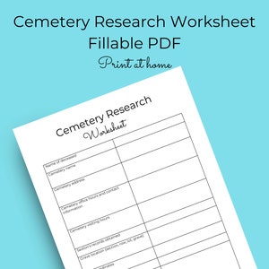 Cemetery Research Worksheet | Genealogy Printables | Fillable | Digital ...